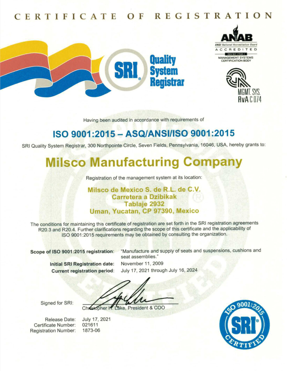 ISO Requirements - Milsco